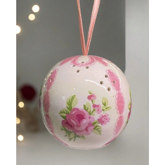 Accents | Vintage Ceramic Pomander Hanging Ball Pink Rose Floral ...